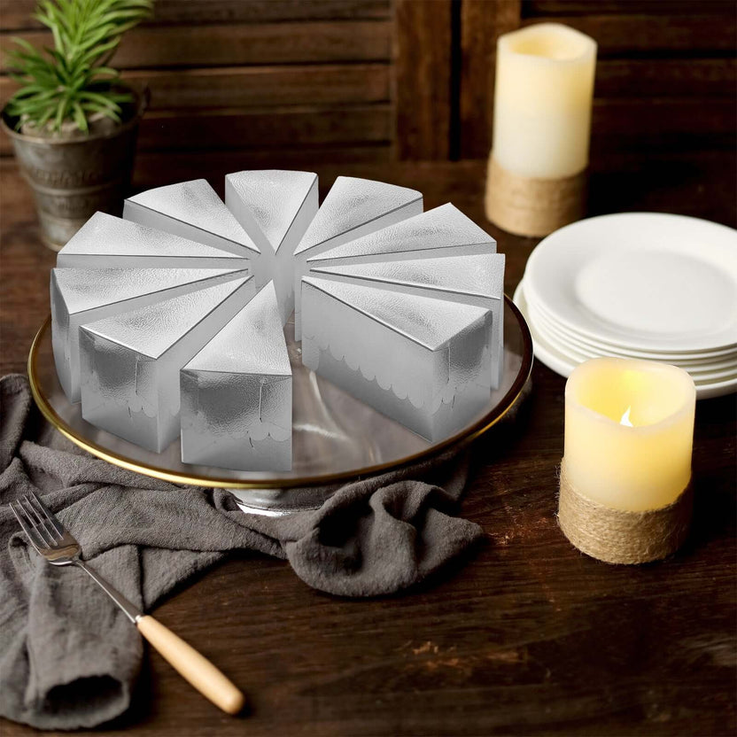 Paper Triangle Cake Slice Boxes 5"x3" Silver | eFavormart