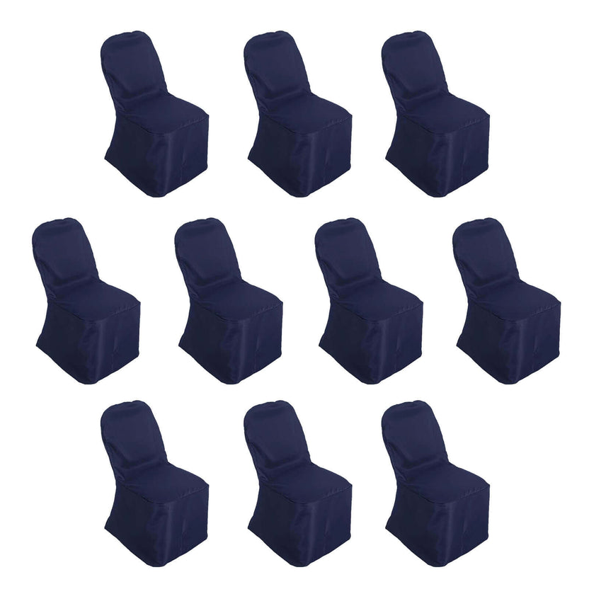 10 Pack Polyester Banquet Chair Covers Navy Blue | eFavormart