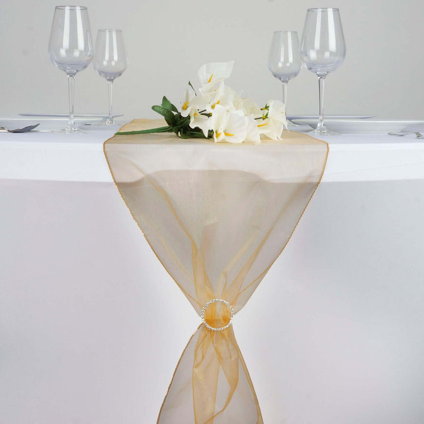 Organza Table Runners 14"x108" Gold | eFavormart