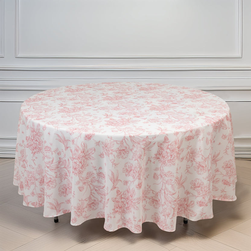 Polyester Round Tablecloth 108" Pink Toile | eFavormart