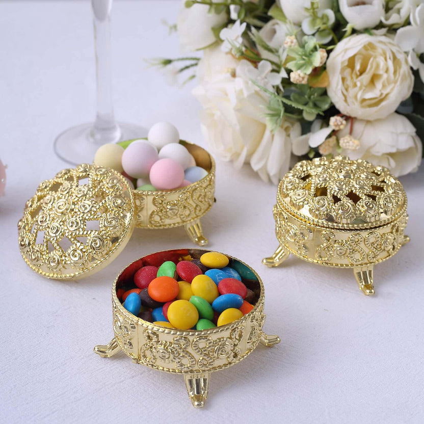 Mini Vintage Round Candy Containers Gold 2.5" | eFavormart