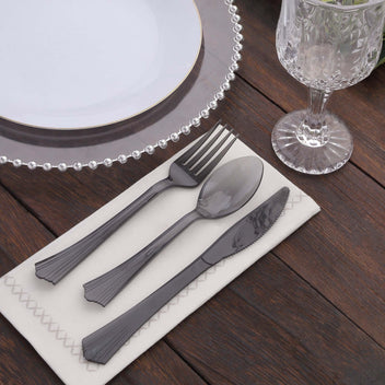 Plastic Silverware Set 7" Fan Flared Transparent Black | eFavormart