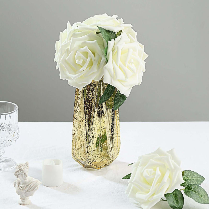 24 Ivory Foam Roses with Stem Wire | eFavormart