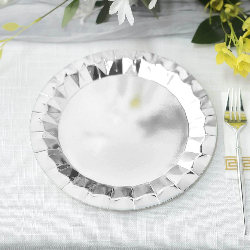 Paper Round Geometric Dinner Plates 9" Metallic Silver | eFavormart