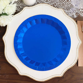 Paper Round Geometric Dinner Plates 9" Royal Blue | eFavormart