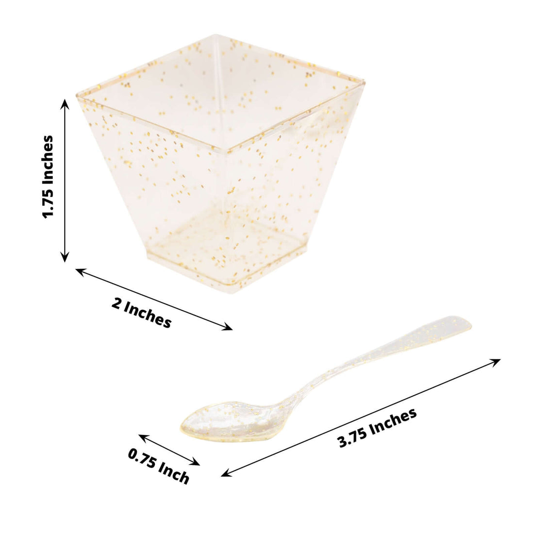 Plastic Square Dessert Cups 2oz Clear/Gold Glitters | eFavormart