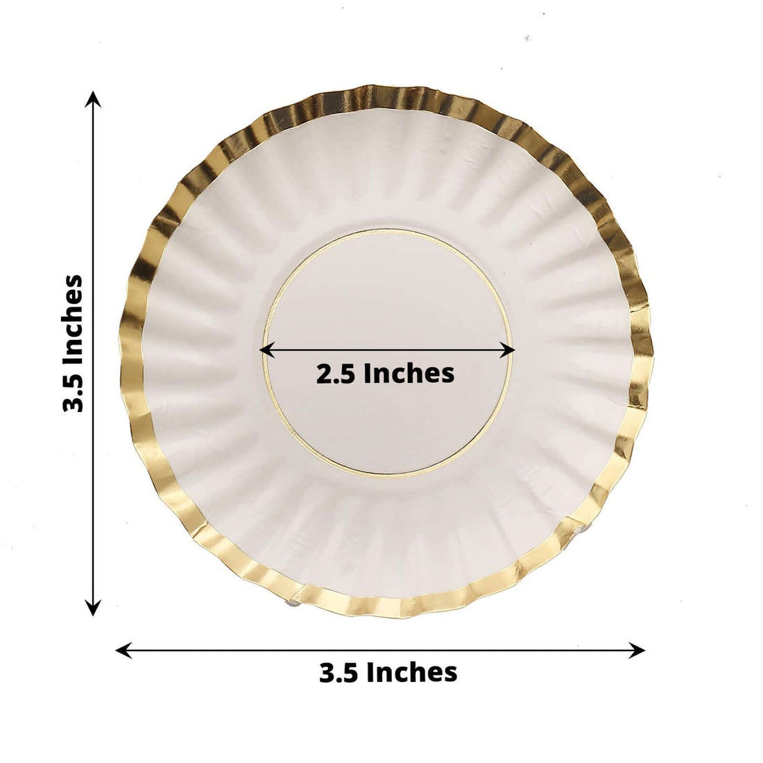 Mini Paper Dessert Plates 3.5" White Gold Scalloped Rim | eFavormart