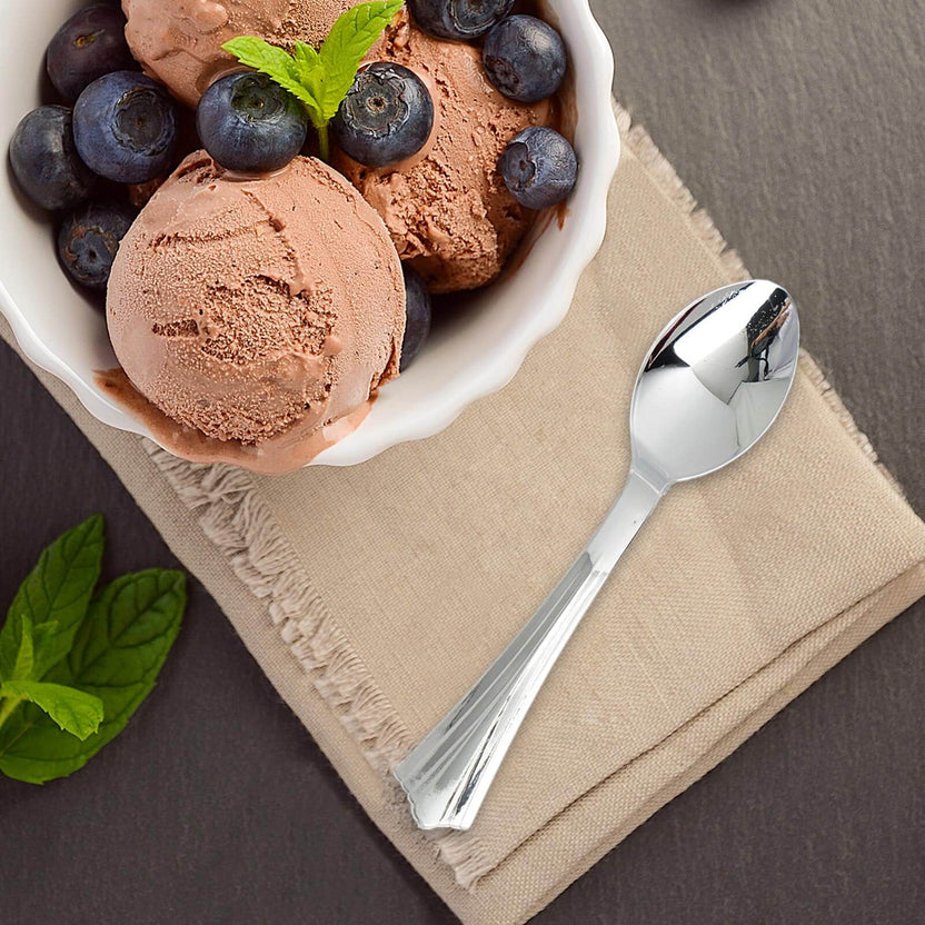 36pk Coffee Spoons Plastic Fluted Handle Silver | eFavormart