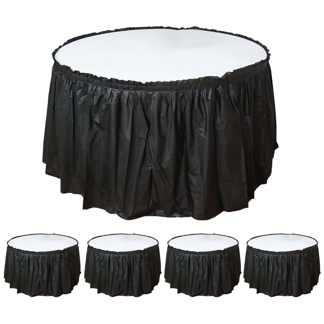 5 Pack Plastic Ruffled Table Skirts 14ft Black | eFavormart