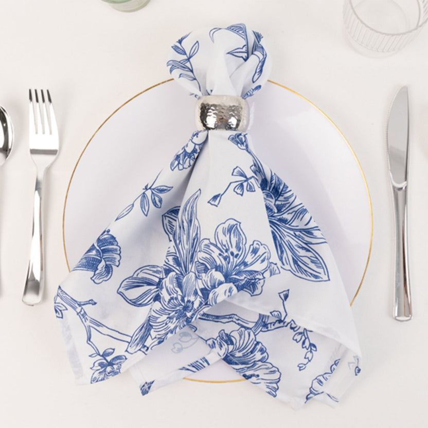 Blue Polyester French Toile Napkins 5 Pack | eFavormart