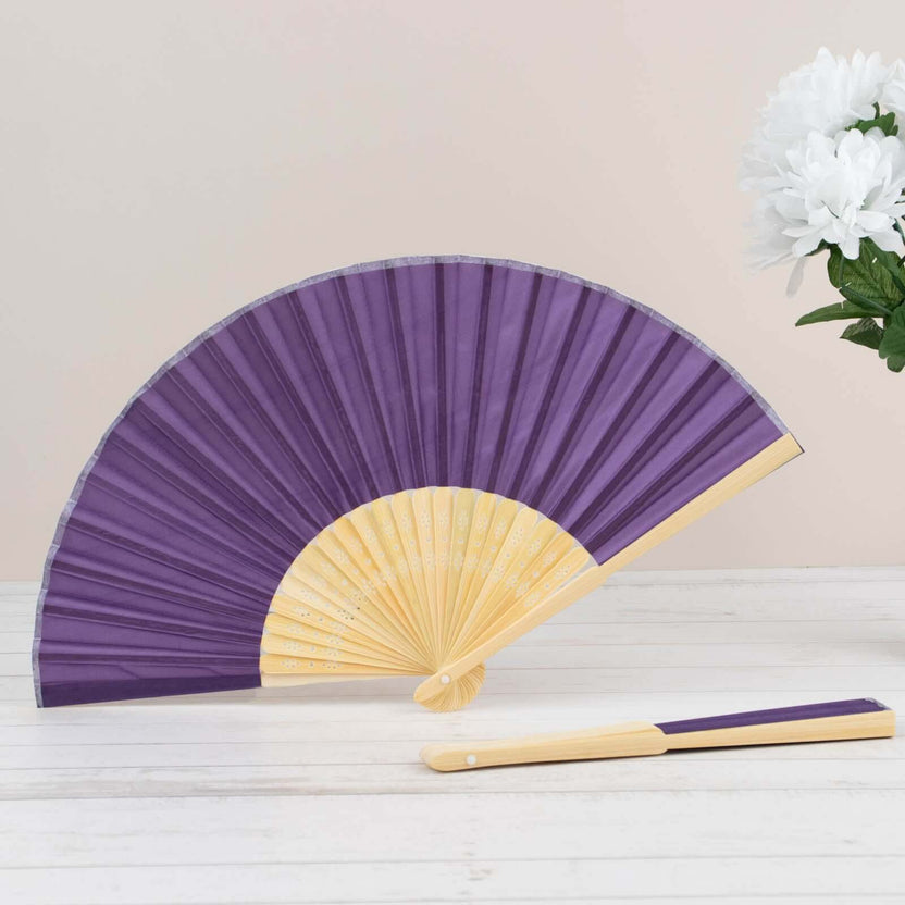 5-Pack Purple Asian Silk Folding Fans | eFavormart
