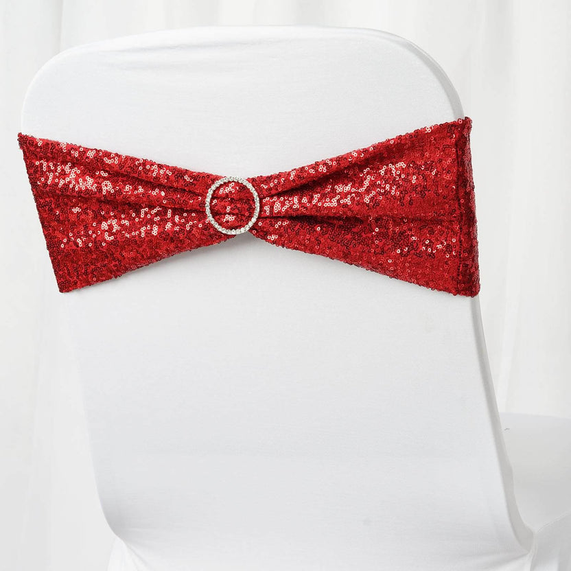 Sequin Spandex Chair Sashes 6"x15" Red | eFavormart