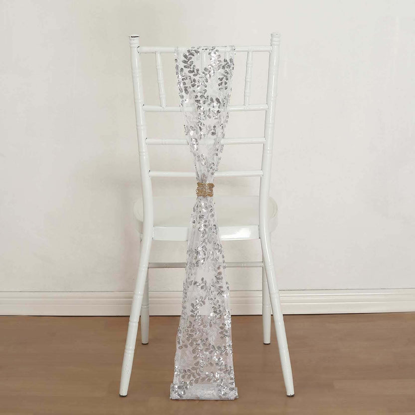 Tulle Sequin Chair Sashes Silver 6"x88" | eFavormart