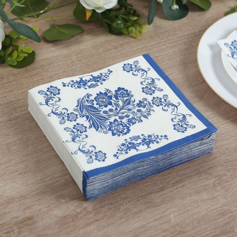 50-Pack White Royal Blue Cocktail Napkins | eFavormart