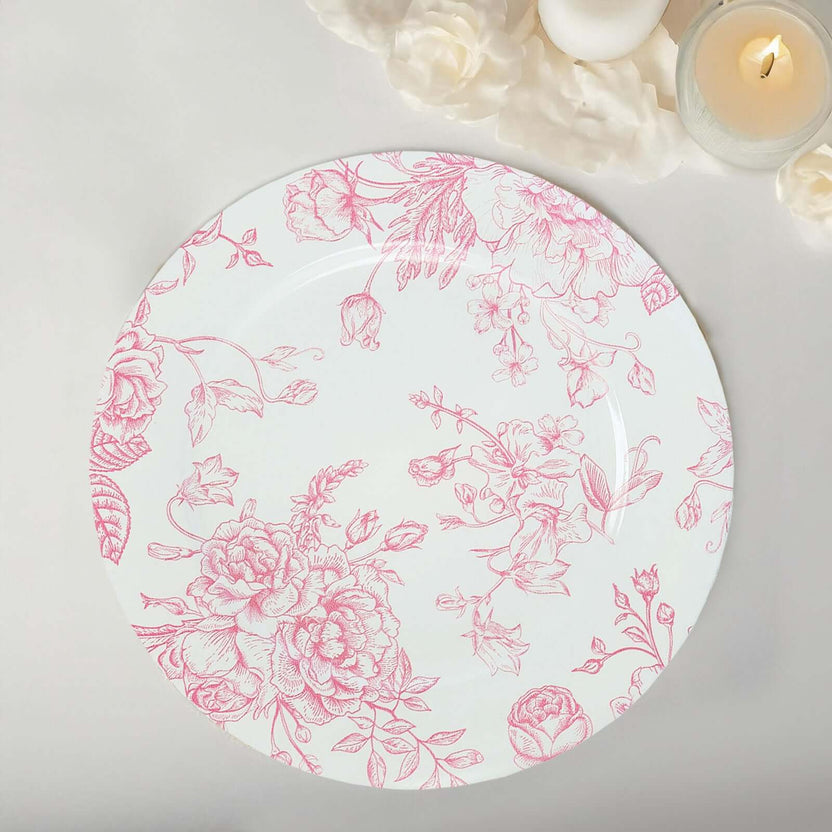 White/Pink French Toile Acrylic Charger Plates | eFavormart