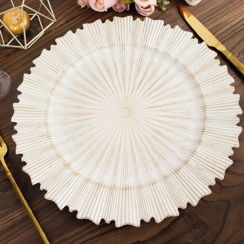 Washwhite Sunray Scalloped Rim Charger Plates | eFavormart