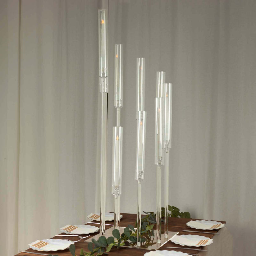 9-Arm Clear Acrylic Candelabra with Square Base 4ft | eFavormart
