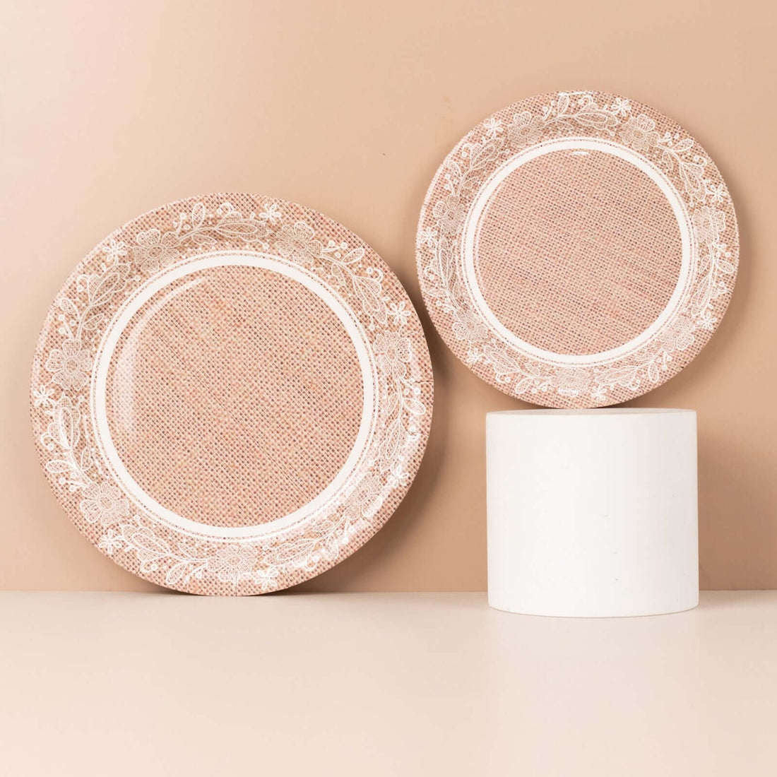 Paper Round Dinner Plates 9" Natural Burlap Print | eFavormart