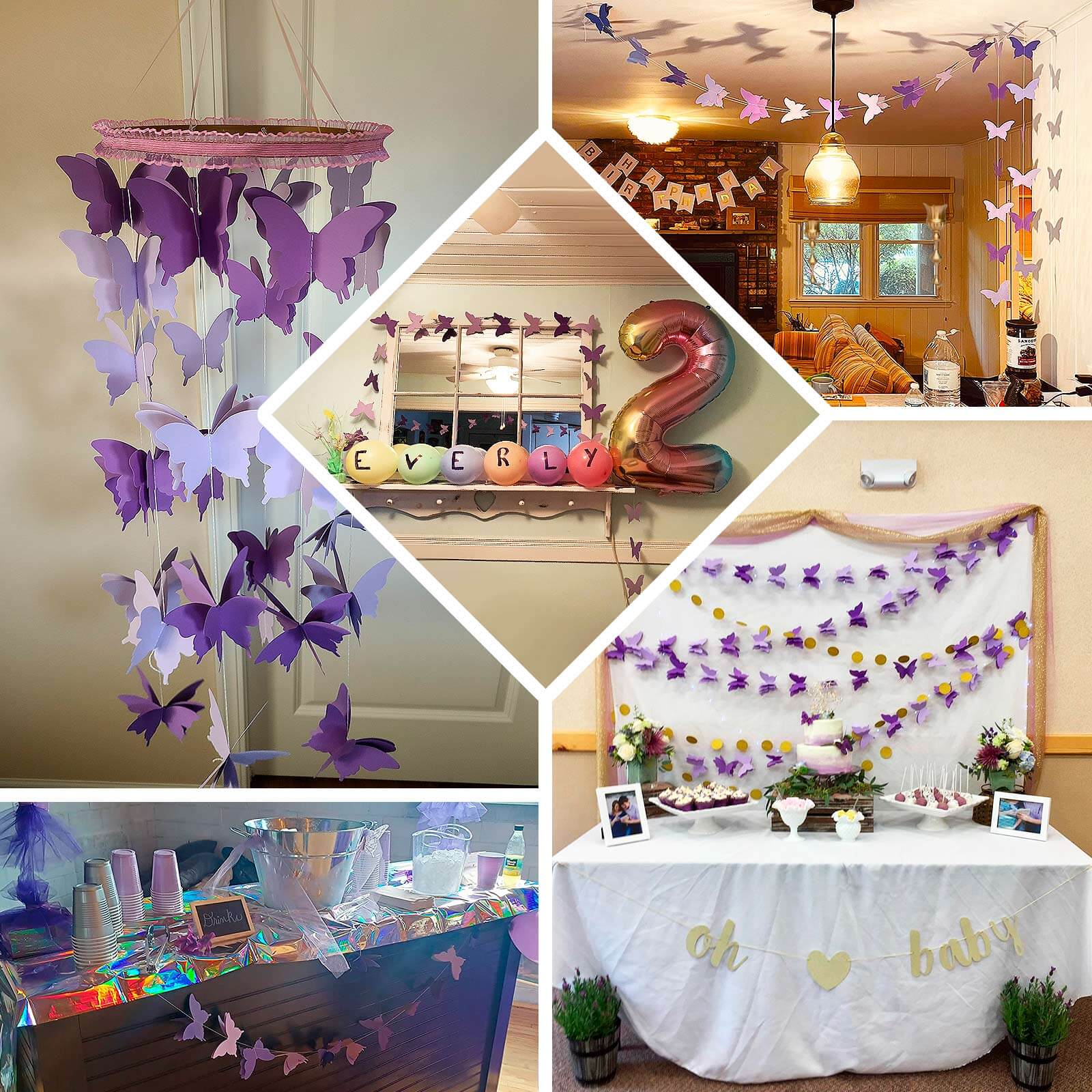 Purple 3D Paper Butterfly String Banners
