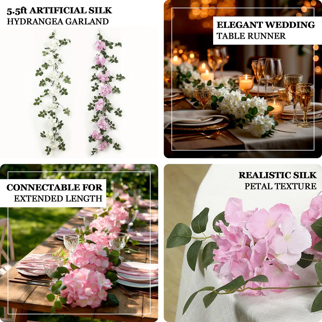 2 pk Artificial Hydrangea Garland 5.5ft Ivory | eFavormart