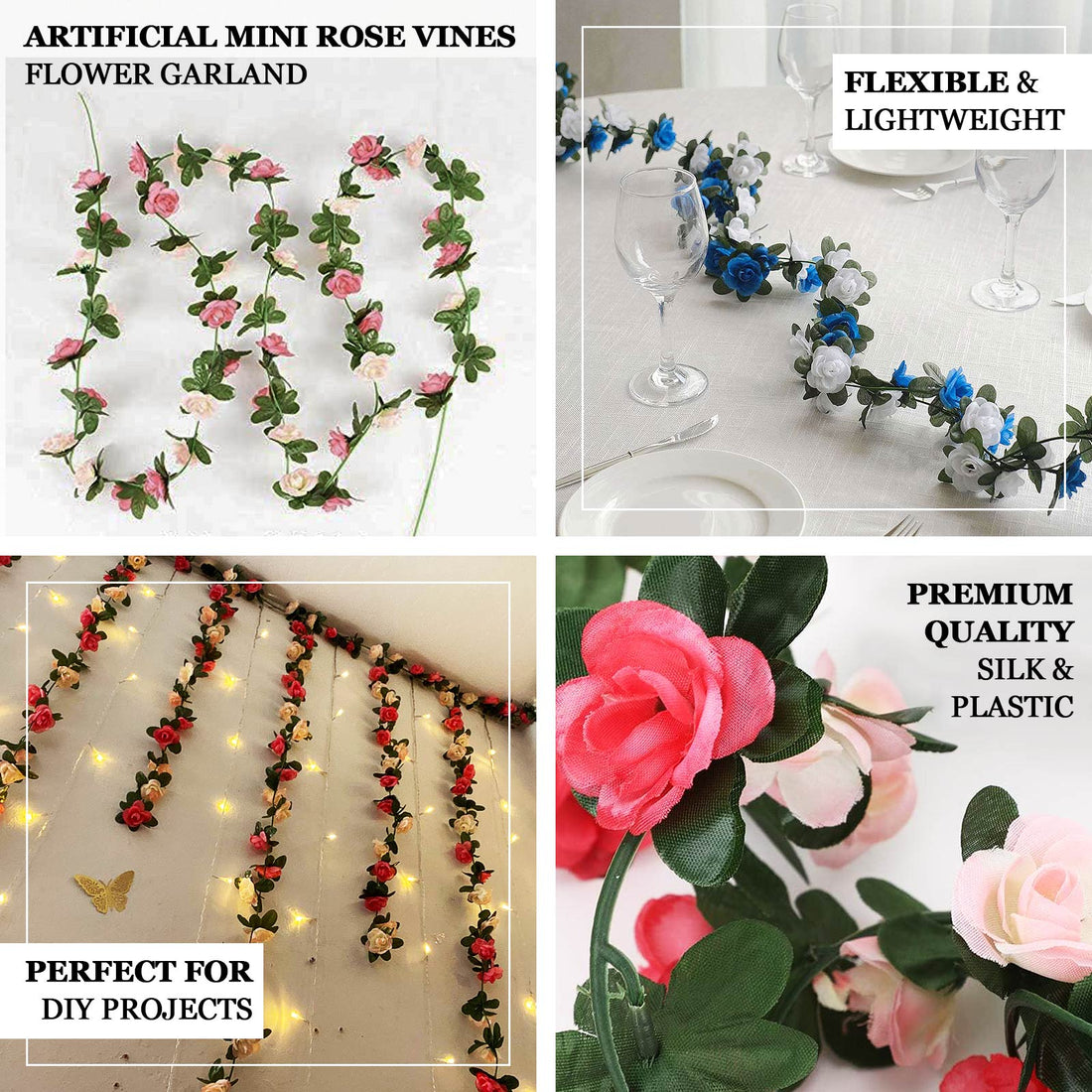 2-Pack Cream Silk Mini Rose Vines 8ft | eFavormart