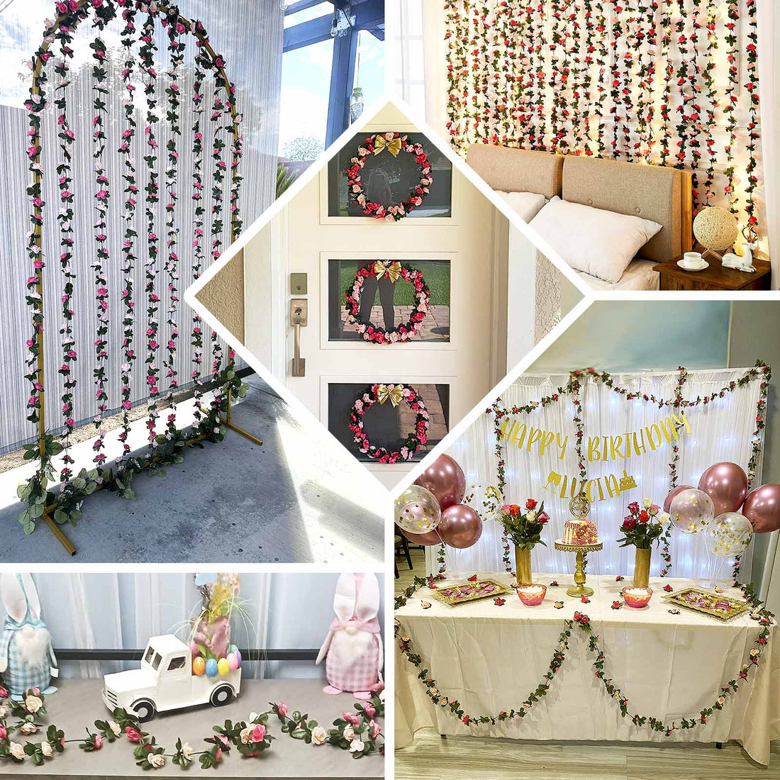 2-Pack Cream Silk Mini Rose Vines 8ft | eFavormart