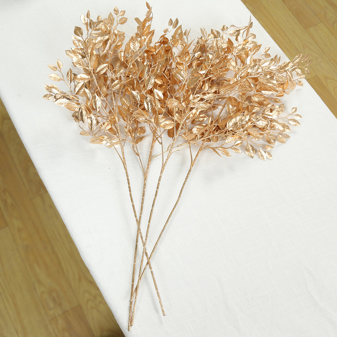 4 Pack Gold Metallic Leaf Stems Italian Ruscus | eFavormart