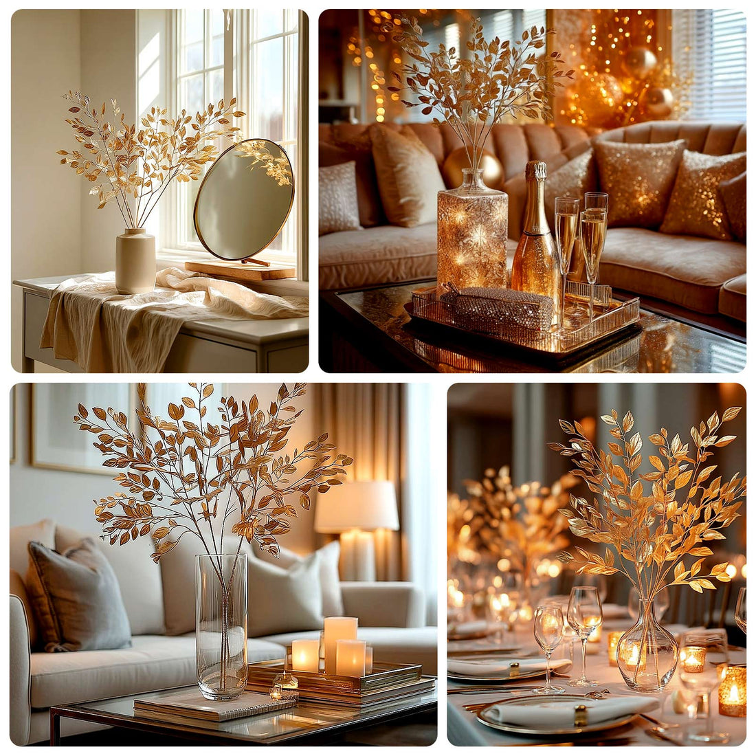 4 Pack Gold Metallic Leaf Stems Italian Ruscus | eFavormart