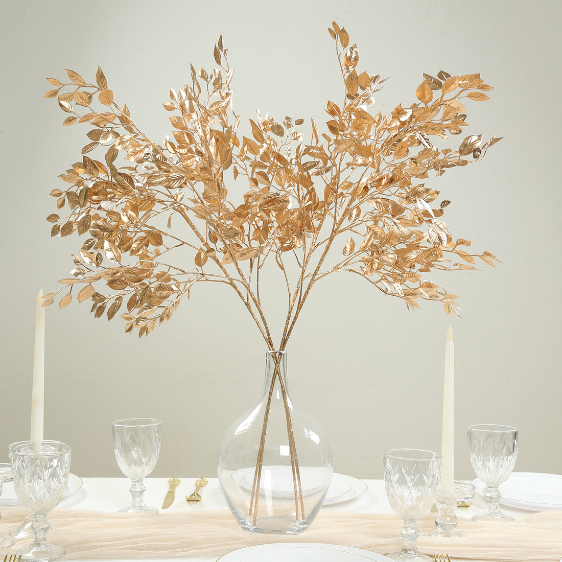 4 Pack Gold Metallic Leaf Stems Italian Ruscus | eFavormart