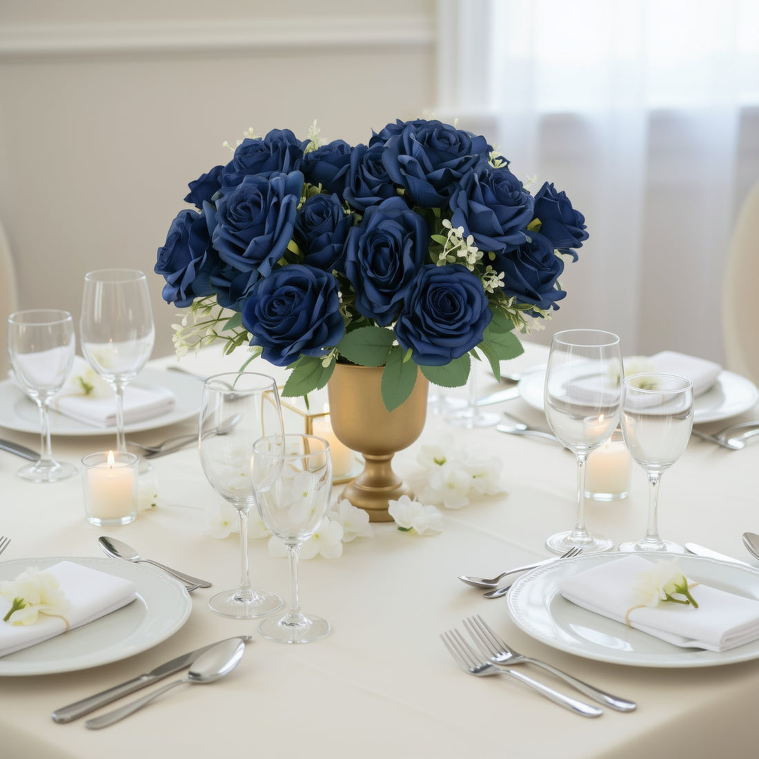 Navy Blue Silk Rose Arrangements, 2 Bushes | eFavormart