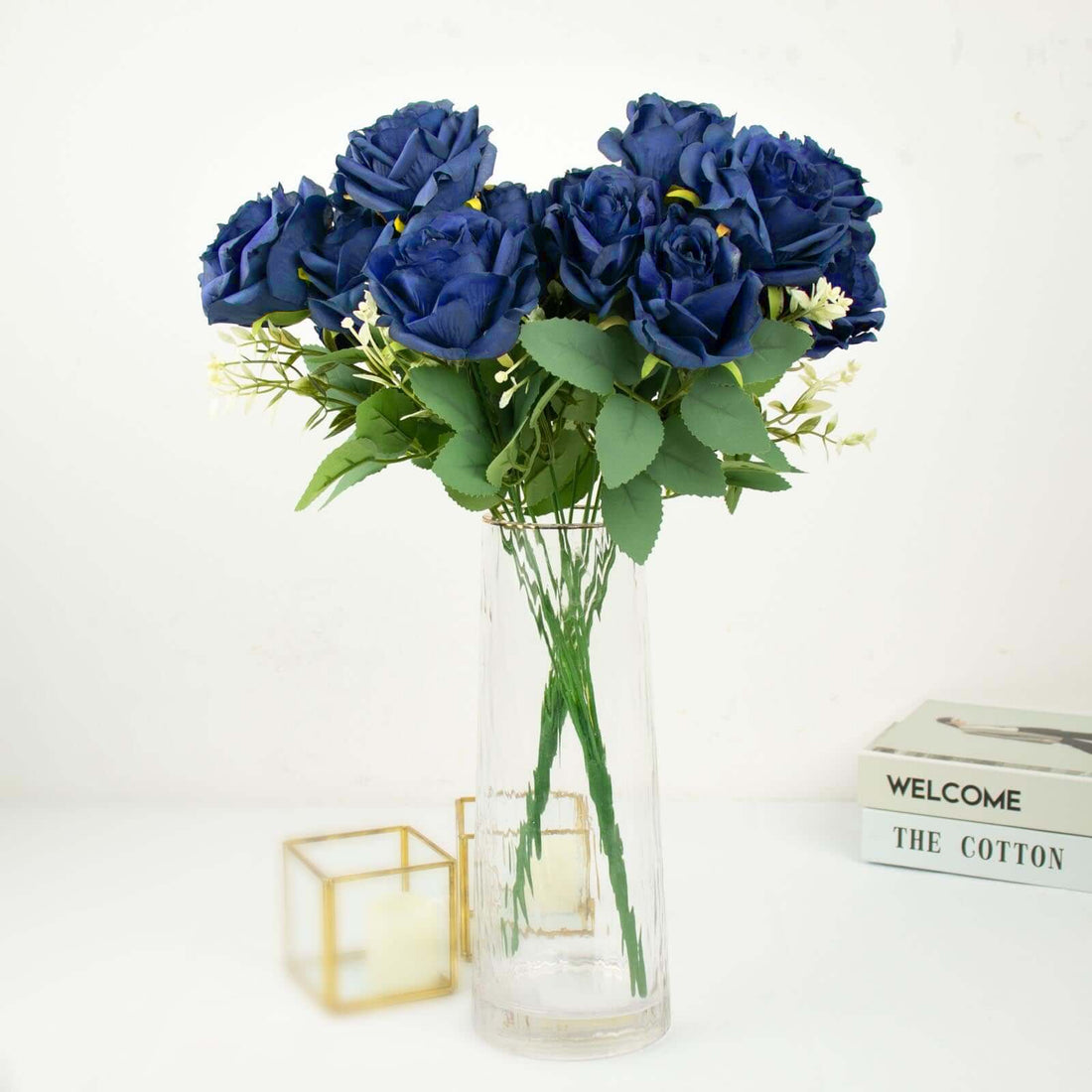 Navy Blue Silk Rose Arrangements, 2 Bushes | eFavormart