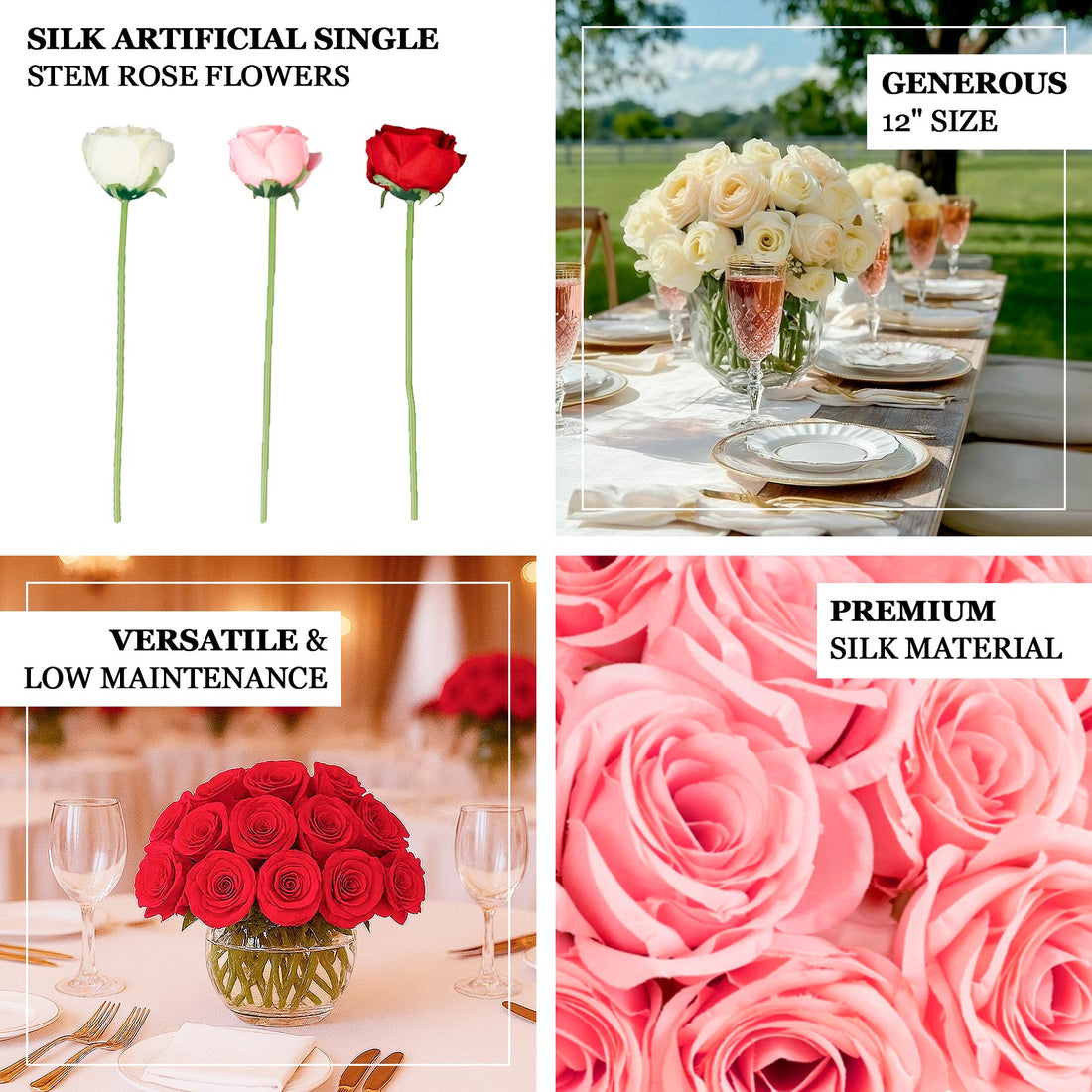 Red Silk Roses – 10 Pcs Artificial Flowers | eFavormart