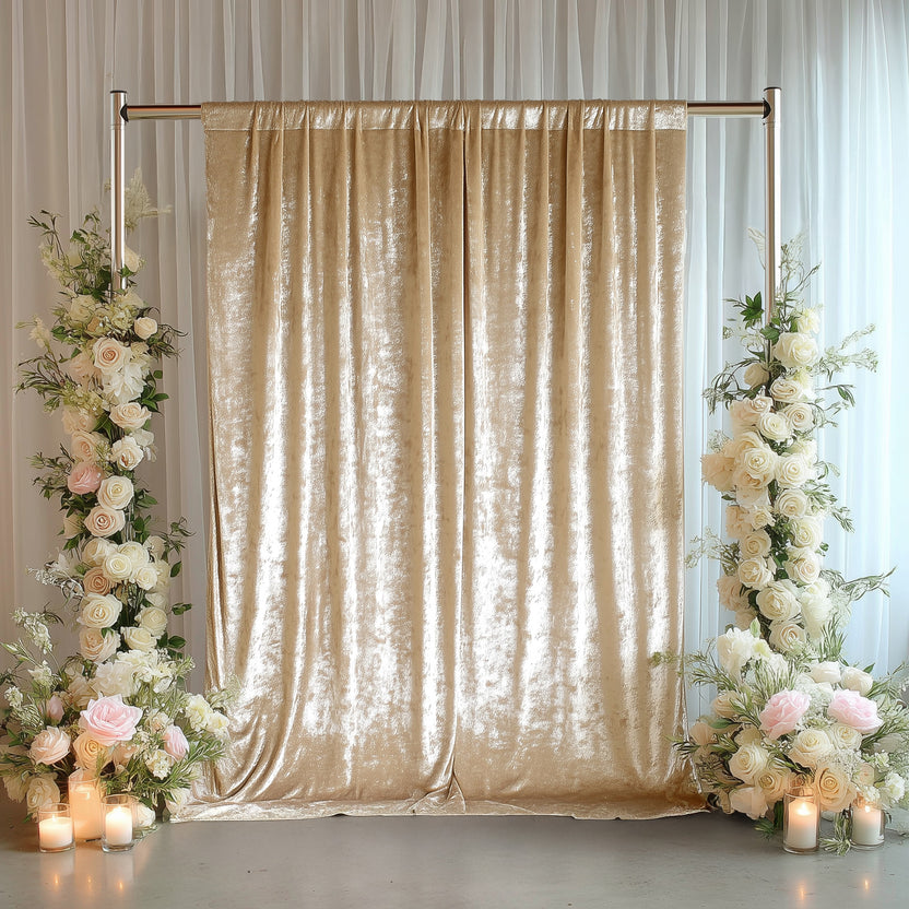 Beige Velvet Backdrop Curtain 5x12ft Rod Pocket | eFavormart