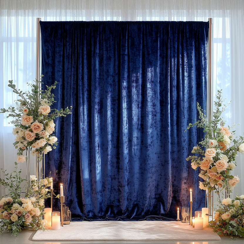 Crushed Velvet Backdrop Curtain Navy Blue | eFavormart
