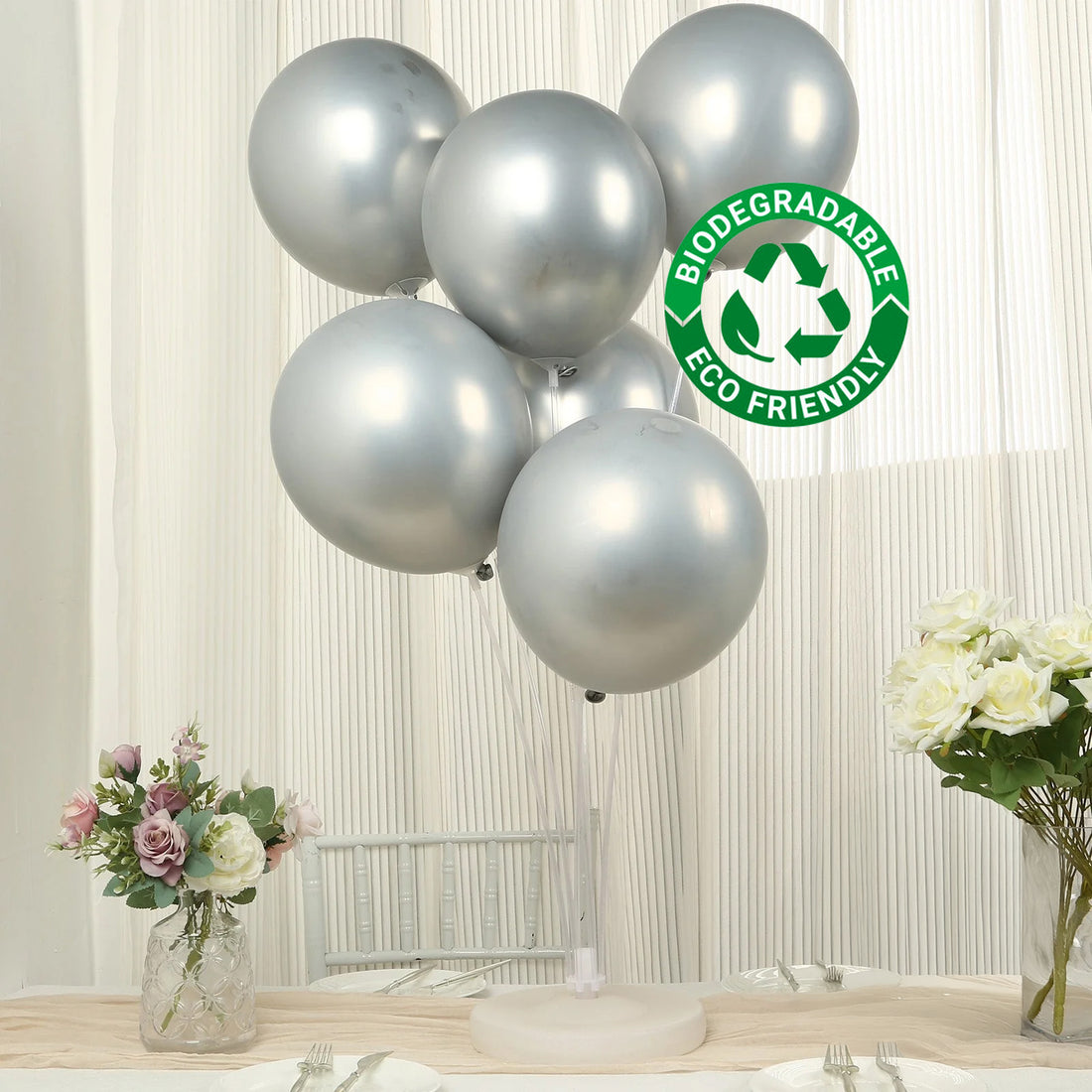 Metallic Silver Biodegradable Latex Balloons 12" | eFavormart