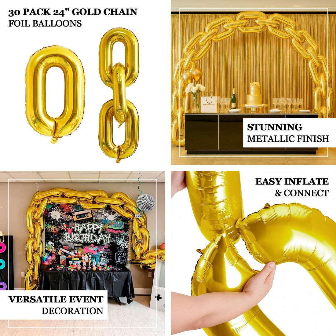 30 Pack 24" Gold Chain Foil Balloons | eFavormart