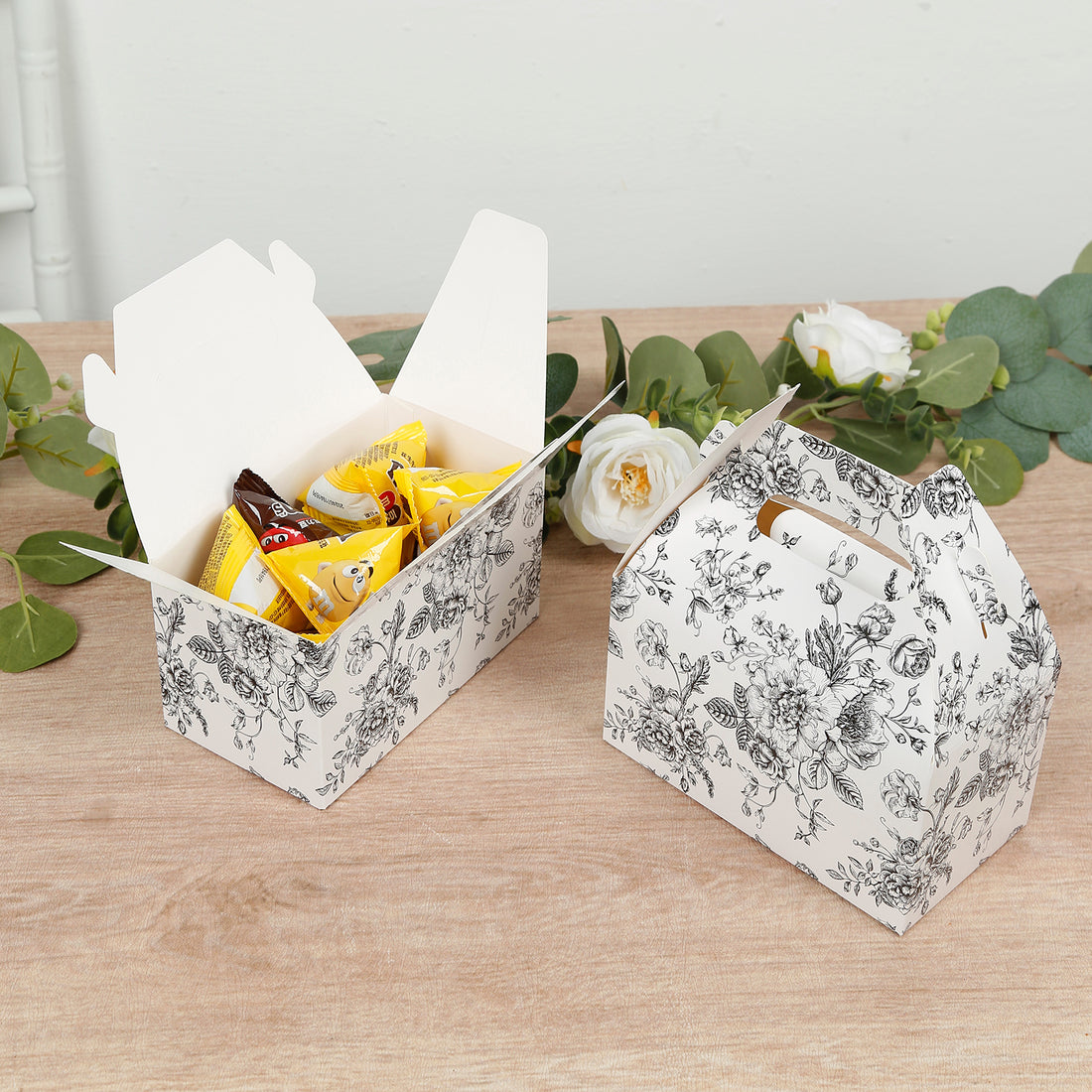 French Toile Gable Favor Boxes 25pk Black White | eFavormart