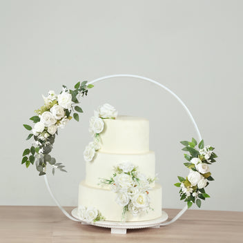 Metal Floral Hoop Cake Stand Whitewash Wood 22" | eFavormart