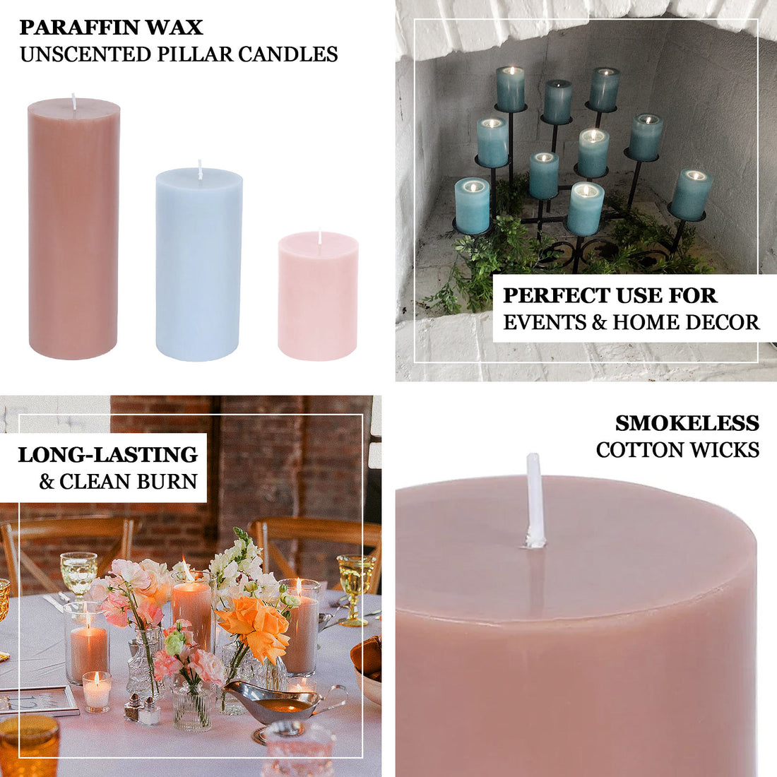12-Pack Beige Pillar Candles 3"x6" | eFavormart