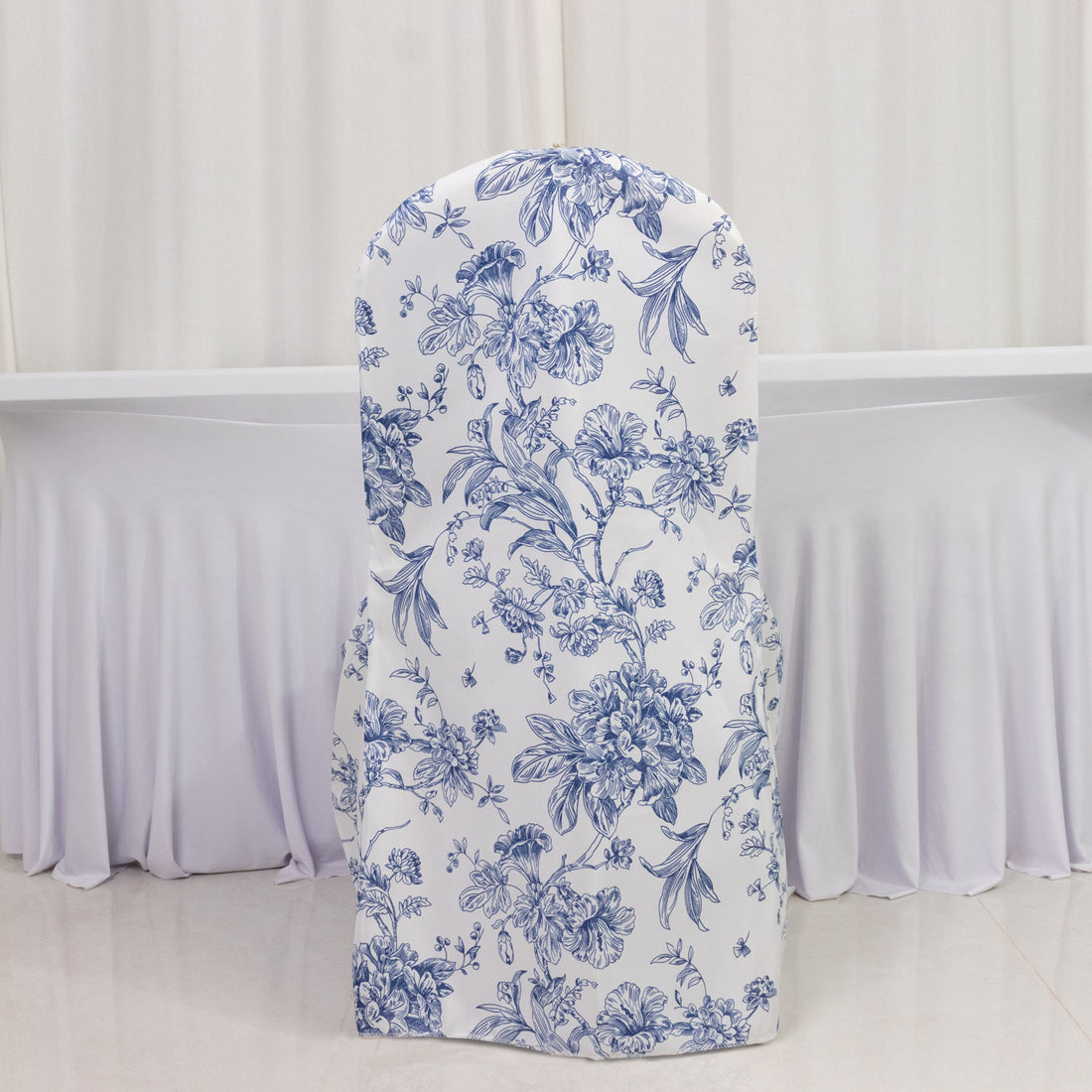 Polyester Banquet Chair Covers Blue Toile | eFavormart