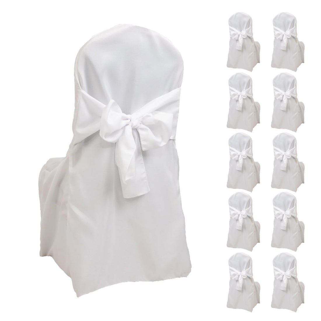Polyester Banquet Chair Covers with Sash White | eFavormart