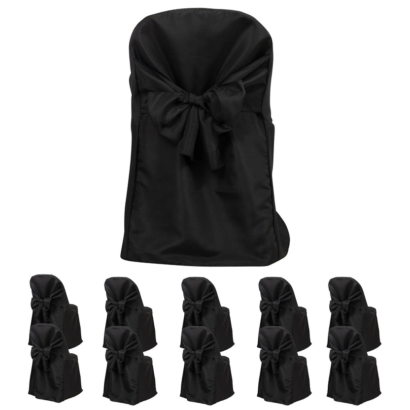 Polyester Folding Chair Covers w/ Sashes Black | eFavormart