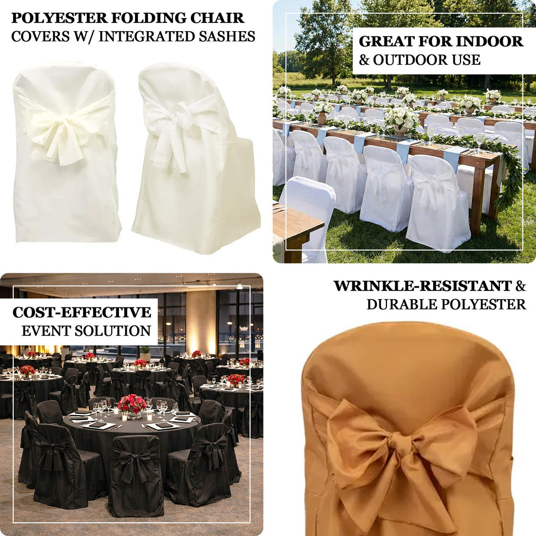 Polyester Folding Chair Covers w/ Sashes Ivory | eFavormart