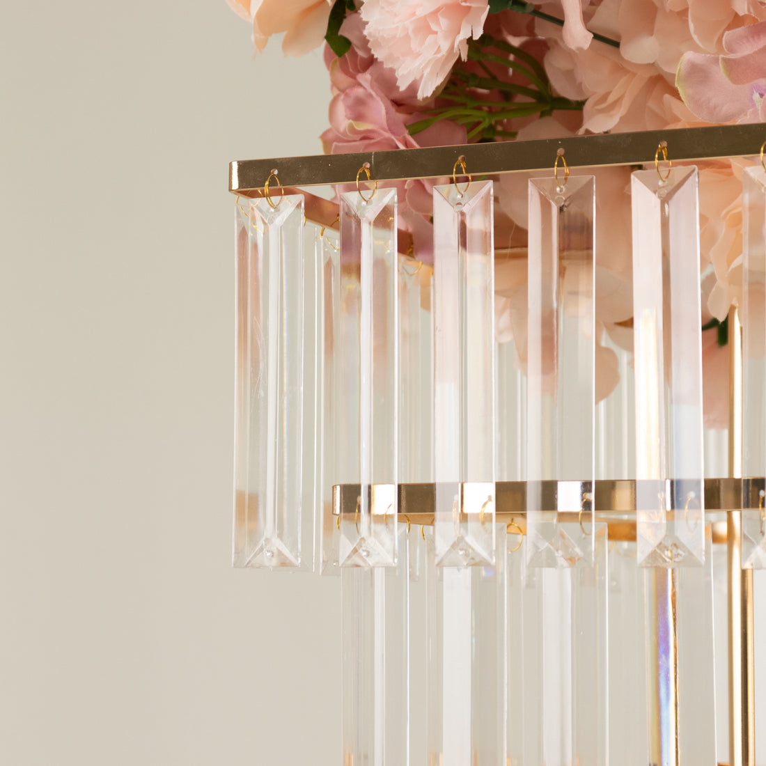 Crystal 4-Tier Chandelier 38" Gold Square | eFavormart