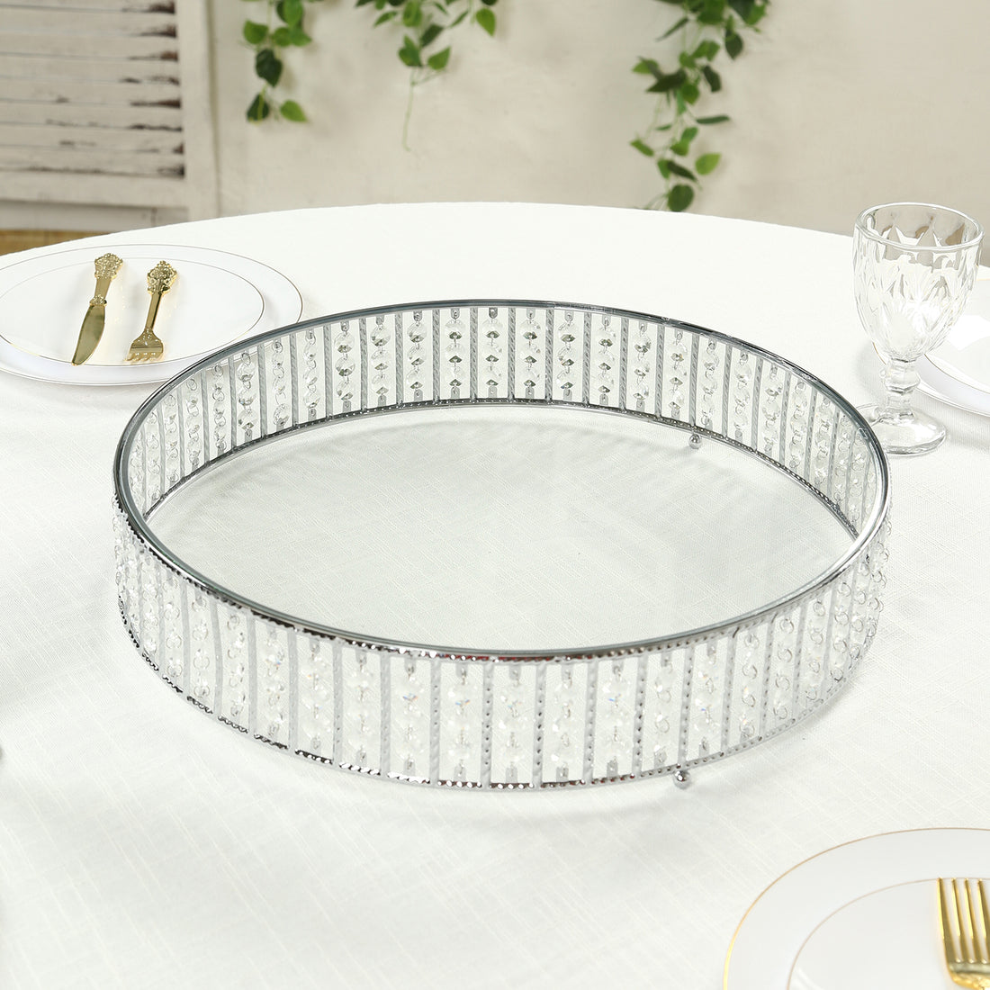 Cake Stand with Glass Top 18" Round Silver | eFavormart