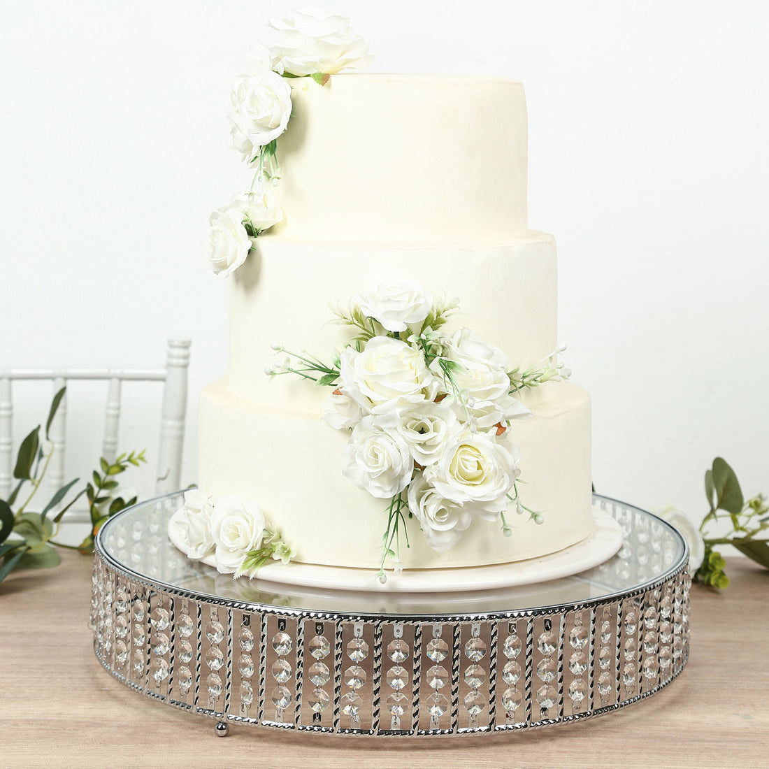 Cake Stand with Glass Top 18" Round Silver | eFavormart