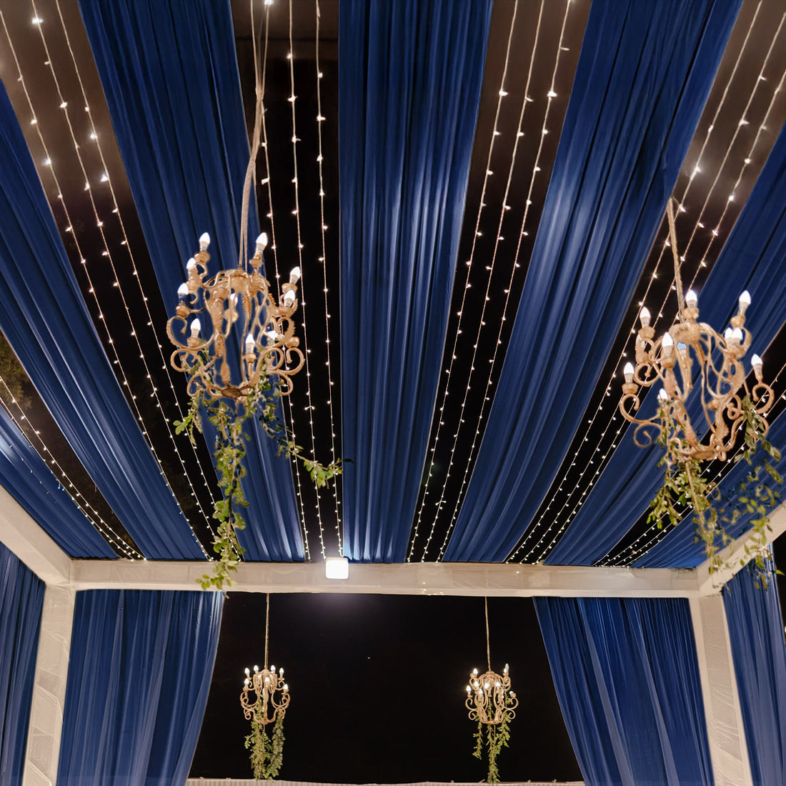 Navy Blue Sheer Wedding Arch Drapery 5ftx32ft | eFavormart