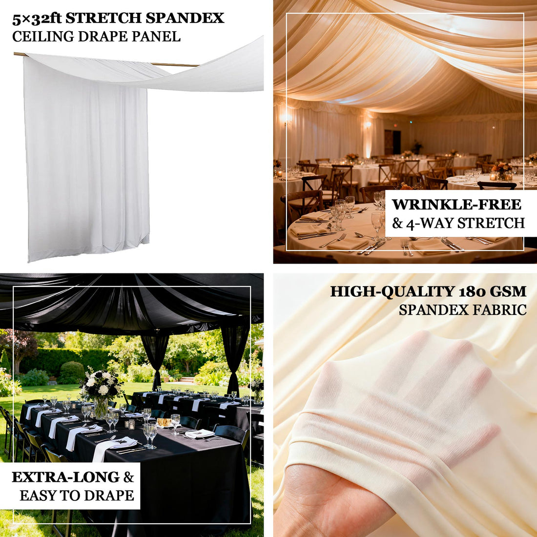 Spandex Ceiling Drape Panel 5ft x 32ft White | eFavormart