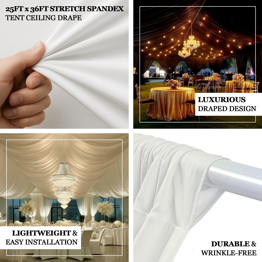 Stretch Spandex Tent Ceiling Drape 25x36ft White | eFavormart