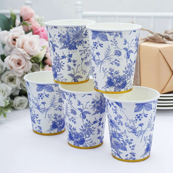 French Toile Paper Cups 9oz White/Light Blue | eFavormart